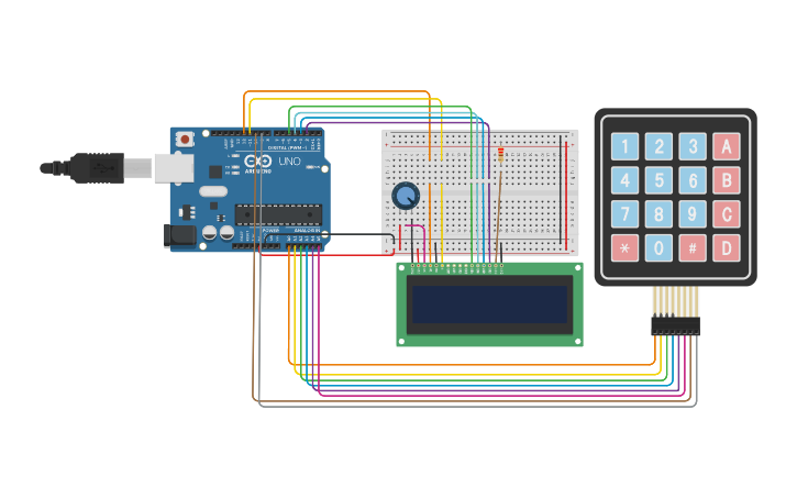 Circuit design Copy of S11_Password Detection using Keypad and LCD Display - Tinkercad
