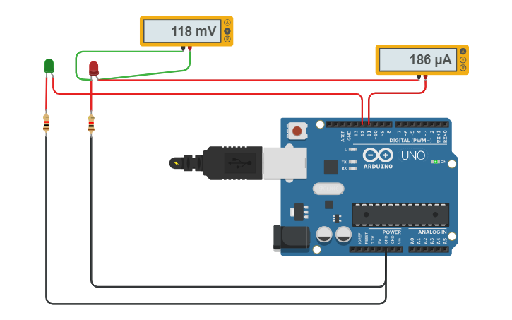 Circuit design 2 LEDs | Tinkercad
