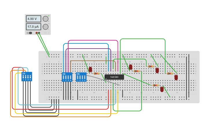 Circuit design 4 bit adder | Tinkercad