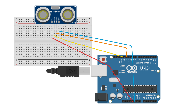 Circuit design Sensor ultrassônico - programa 1 | Tinkercad