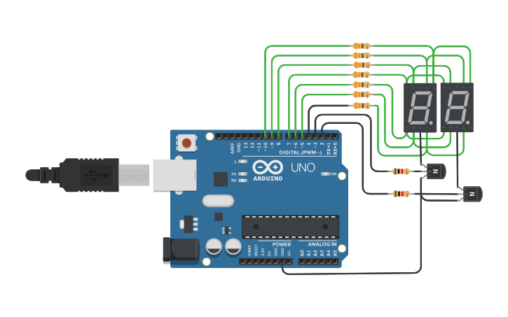 Circuit design 7-SEGMENT MULTIPLEXING - Tinkercad Circuit design 7-SEGMENT MULTIPLEXING - Tinkercad