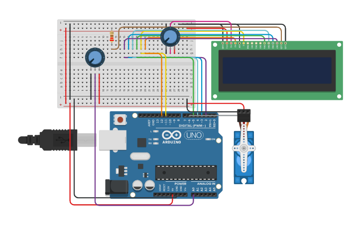 Circuit design LCD con servomotore - Tinkercad