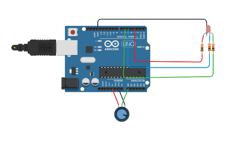 Circuit design rgb pot try | Tinkercad Circuit design rgb pot try | Tinkercad
