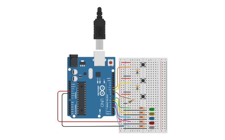 Circuit design Aula 37 - Desafio LEDs | Tinkercad Circuit design Aula 37 - Desafio LEDs | Tinkercad