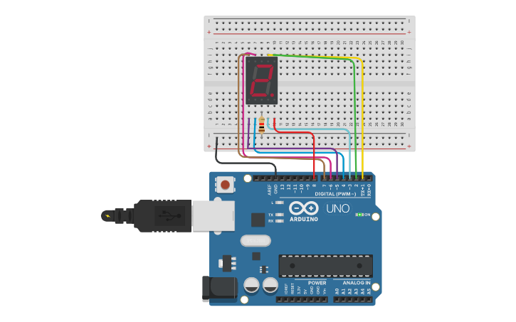 Circuit design Display LED de 7 segmentos | Tinkercad Circuit design Display LED de 7 segmentos | Tinkercad