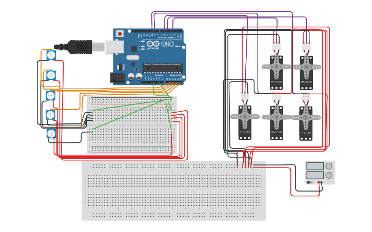 Circuit design 5 Servo Potentiometer controlled robotic arm base ...