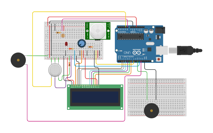 Circuit design sensor gas dan sensor cahaya - Tinkercad