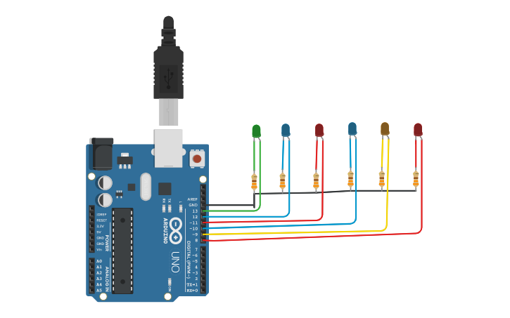 Circuit Design Arduino 6 Leds Jorge Cepeda Tinkercad