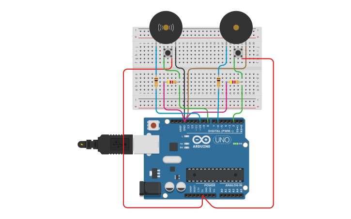Circuit design Distintos sonidos con pulsador - Tinkercad