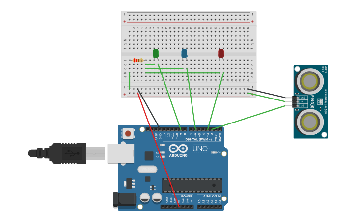 Circuit design Sensor de distancia | Tinkercad