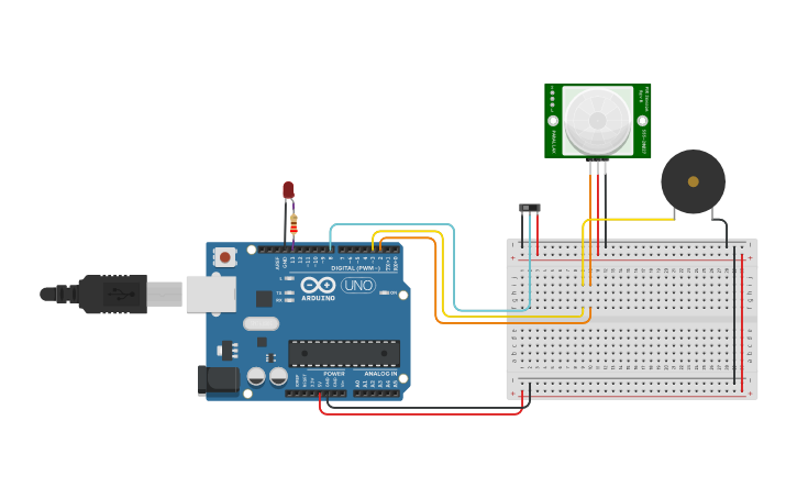 Circuit design Motion sensor - Car Alarm - Tinkercad