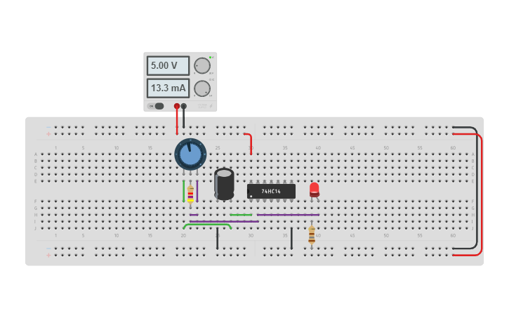 Circuit design Clignotant 74hc14 - Tinkercad