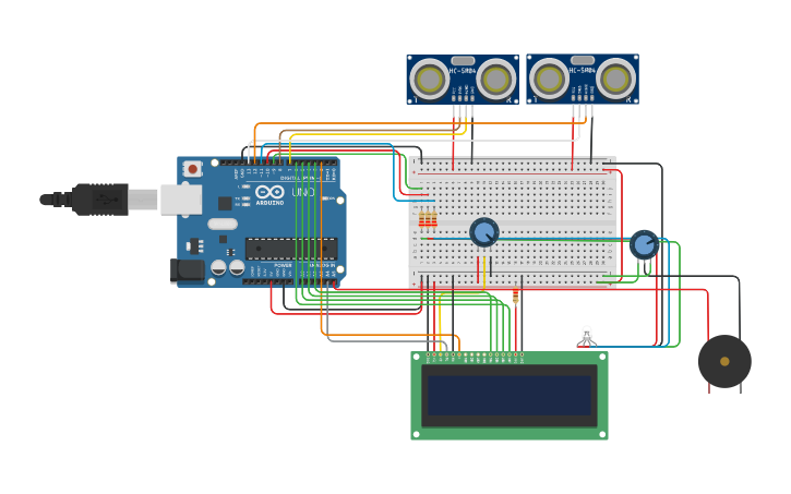 Circuit design Sensor de proximidade - Fila | Tinkercad Circuit design Sensor de proximidade - Fila | Tinkercad