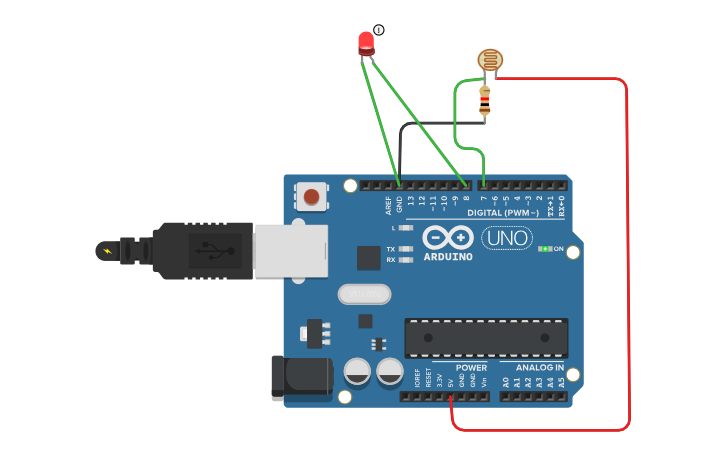 Circuit design Auto Night Lamp (LDR, LED) - Tinkercad