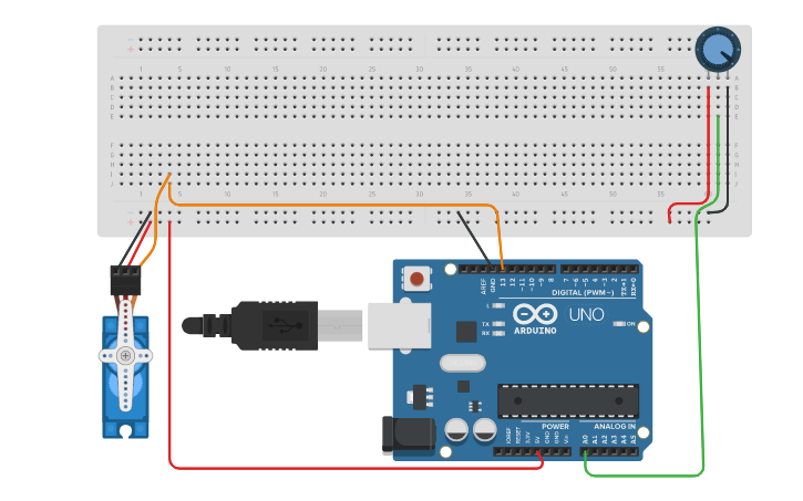Circuit Design Potential Meter Control Servo Motor Tinkercad