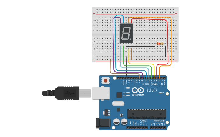 Circuit design Exercicio 4_Arduino 7seg_Microcontroladores | Tinkercad Circuit design Exercicio 4_Arduino 7seg_Microcontroladores | Tinkercad