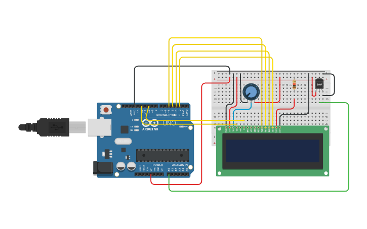 Circuit design Arduino TMP dan LCD 16x2 - Tinkercad