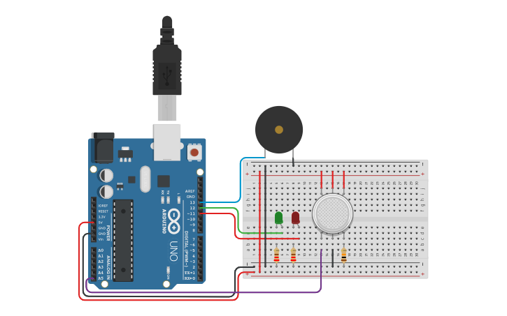 Circuit Design Smoke Detection Using Gas Sensor Tinkercad