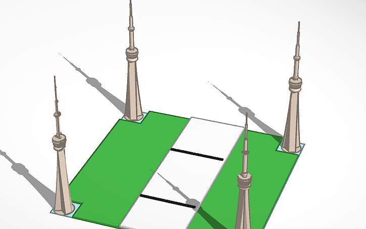 3D design Sidewalk with 4 Towers next to it - Tinkercad