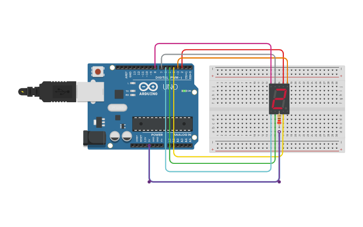 Circuit design 7 segmentos con arduino | Tinkercad