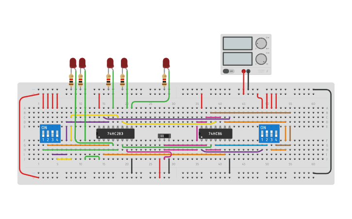 Circuit design 4 Bit Binary Adder/Subtractor - Tinkercad