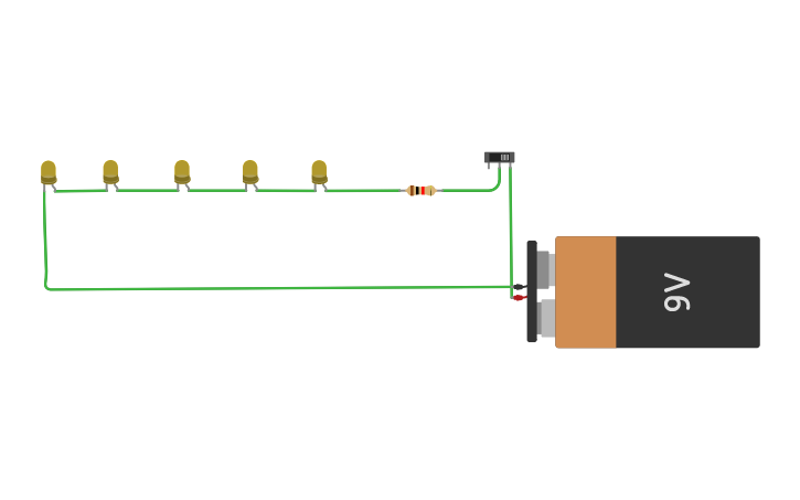 Circuit design series circuit using 9V battery - Tinkercad