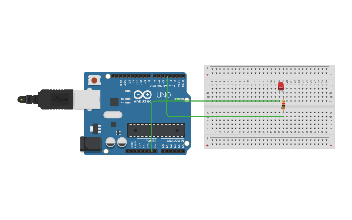 Circuit design LED glowing using text code - Tinkercad