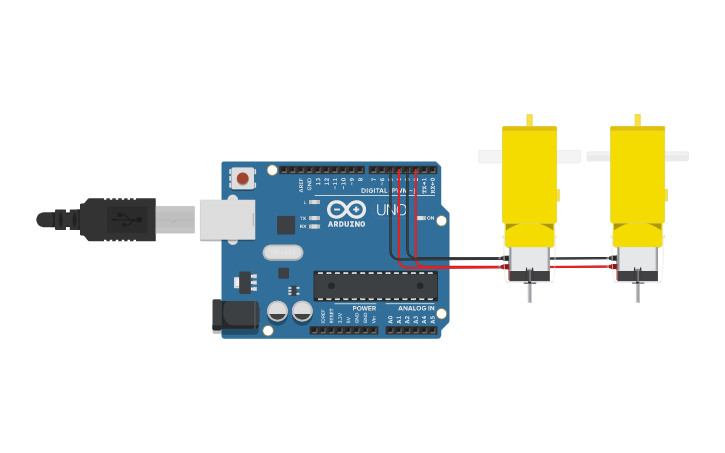 Circuit design Motores DC con funciones y parámetro | Tinkercad