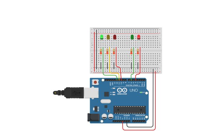 Circuit design 2 Way Traffic Light | Tinkercad