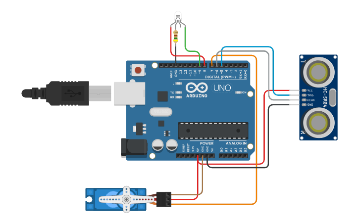 Circuit design Tempat Sampah Otomatis - Tinkercad