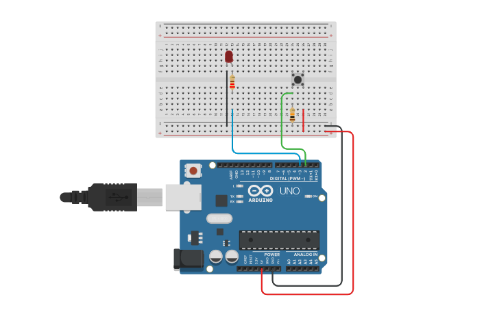 Circuit design Light up LED with a button - Tinkercad