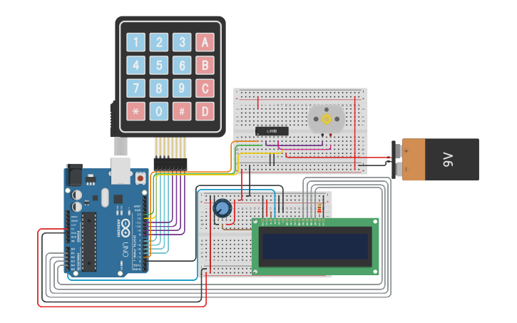 Circuit design control de motor dc con pantalla lcd - Tinkercad