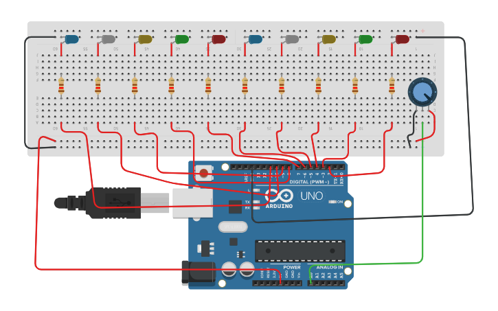Circuit design Para Aula Potenciômetro 10 LEDs - Tinkercad