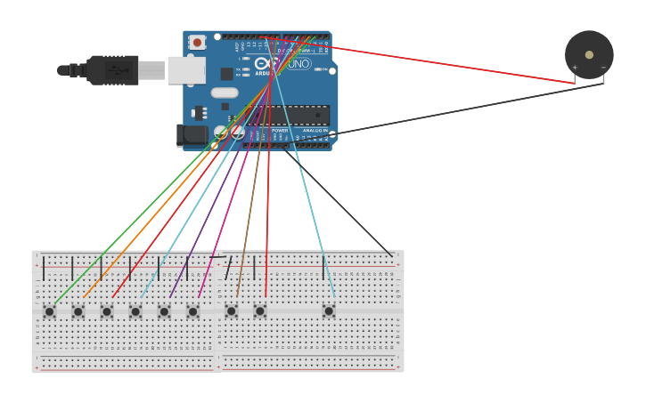 Circuit design piano arduino Hector Axel Flores Hdz - Tinkercad