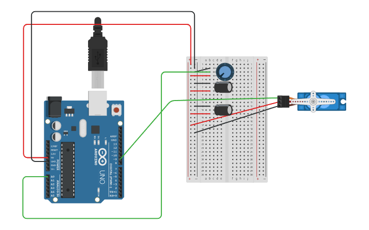 Circuit design Project 2 Servos - Tinkercad