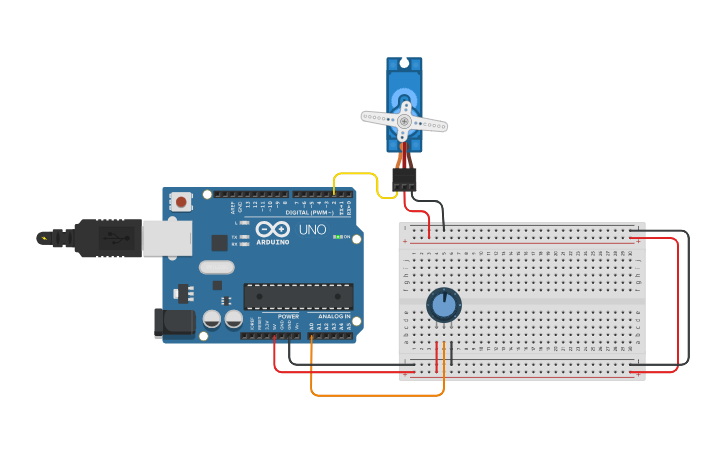 Circuit design Servo con pote - Tinkercad