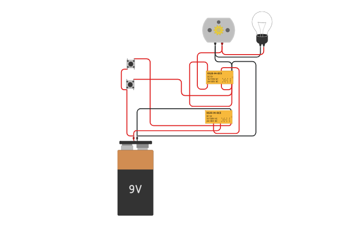 Circuit design START - STOP MOTOR 9V RELAY - Tinkercad