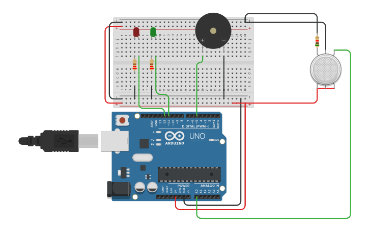 Circuit design Fire Alarm - Tinkercad