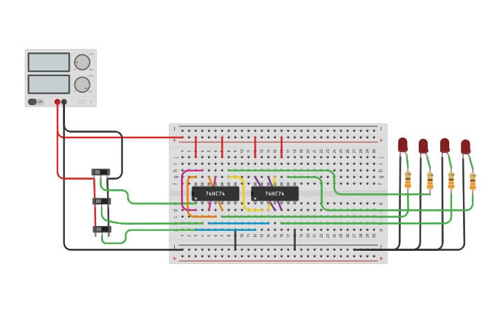 Circuit design Registradores - Questão 1 | Tinkercad