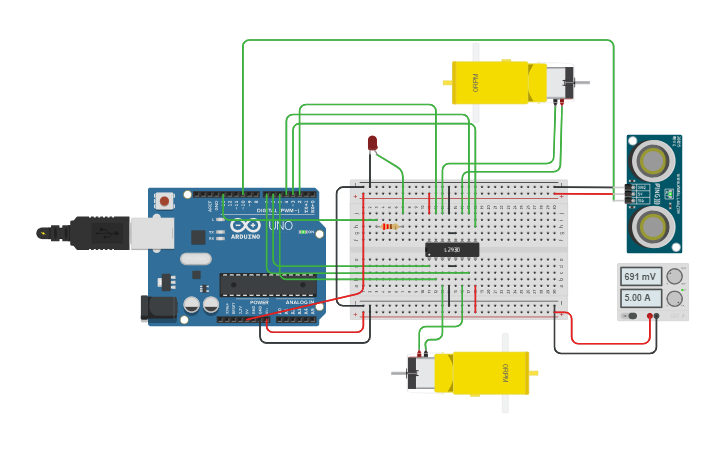 Circuit design Obstacle Avoidance Robot - Tinkercad