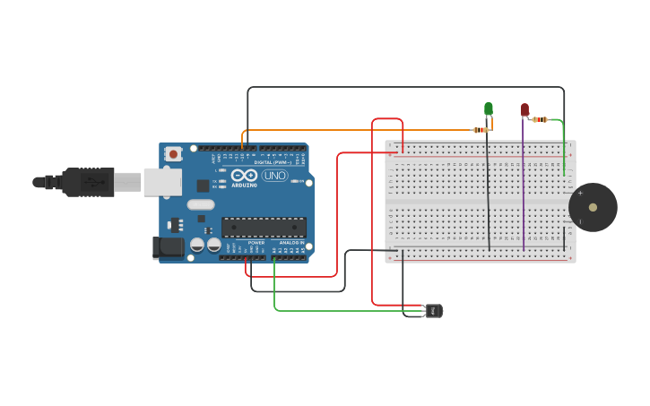 Circuit design Fire Sensing Alarm - Tinkercad