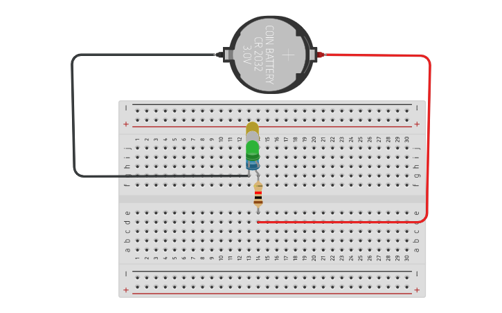 Circuit design 4 LEDS WITH COIN BATTERY - Tinkercad
