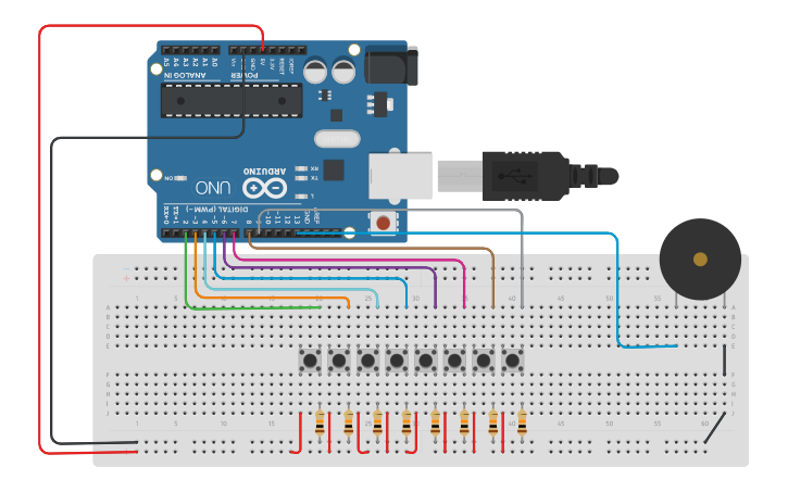Circuit design Arduino Piano - Tinkercad