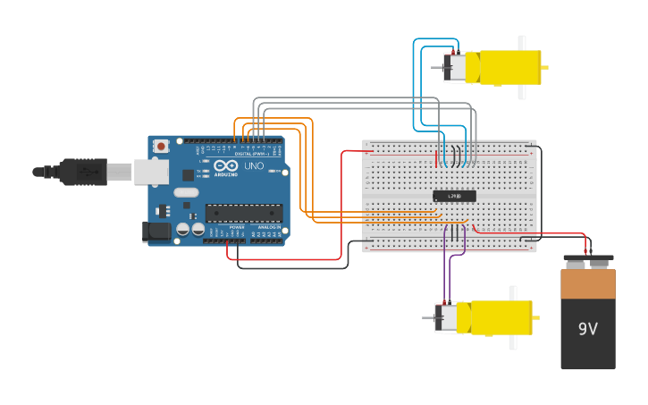 Circuit design Sesión 13b - PuenteH cL293D_Dir_Vel_2M_Func_V2pub | Tinkercad