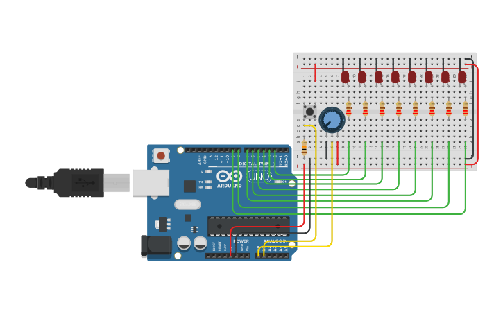 Circuit design Smart Running LEDs - Tinkercad