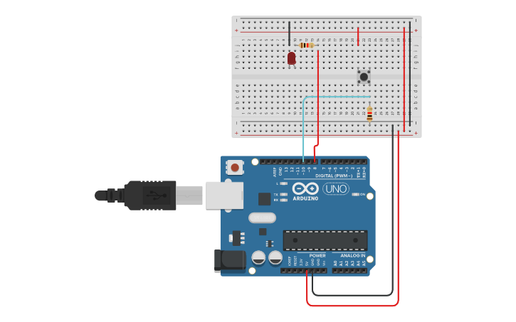Circuit Design Accensione Led Con Pulsante Tinkercad