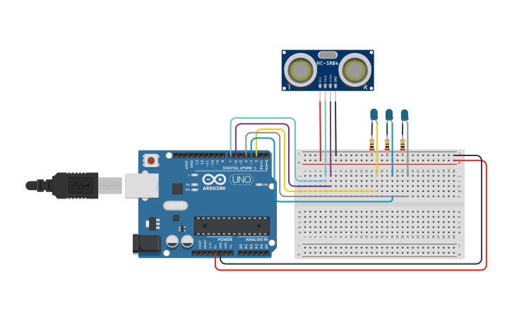 Circuit design Sensor de Distancia Ultrasonico | Tinkercad