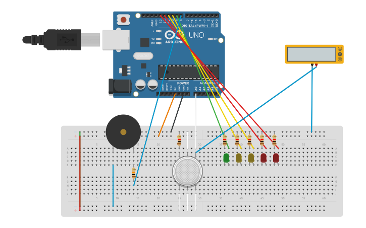 Circuit Design Smoke Detection Using Gas Sensor Using Tinkercad Tinkercad