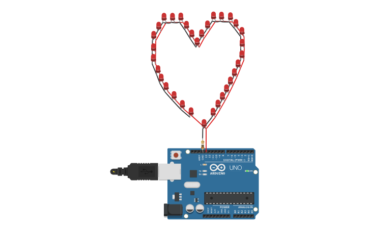 Circuit design flashing led heart with arduino - Tinkercad