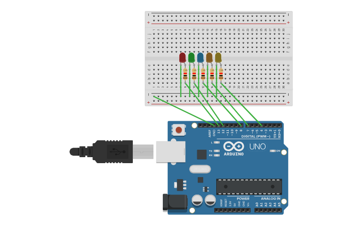 Circuit design Series blinking of LED - Tinkercad